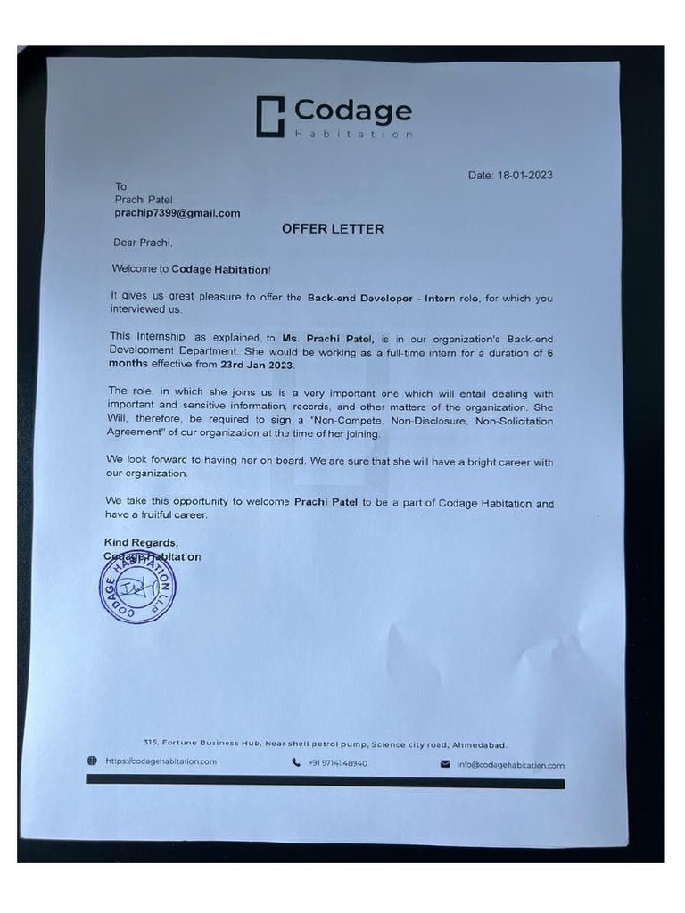 Prachi Offer Letter | PDF