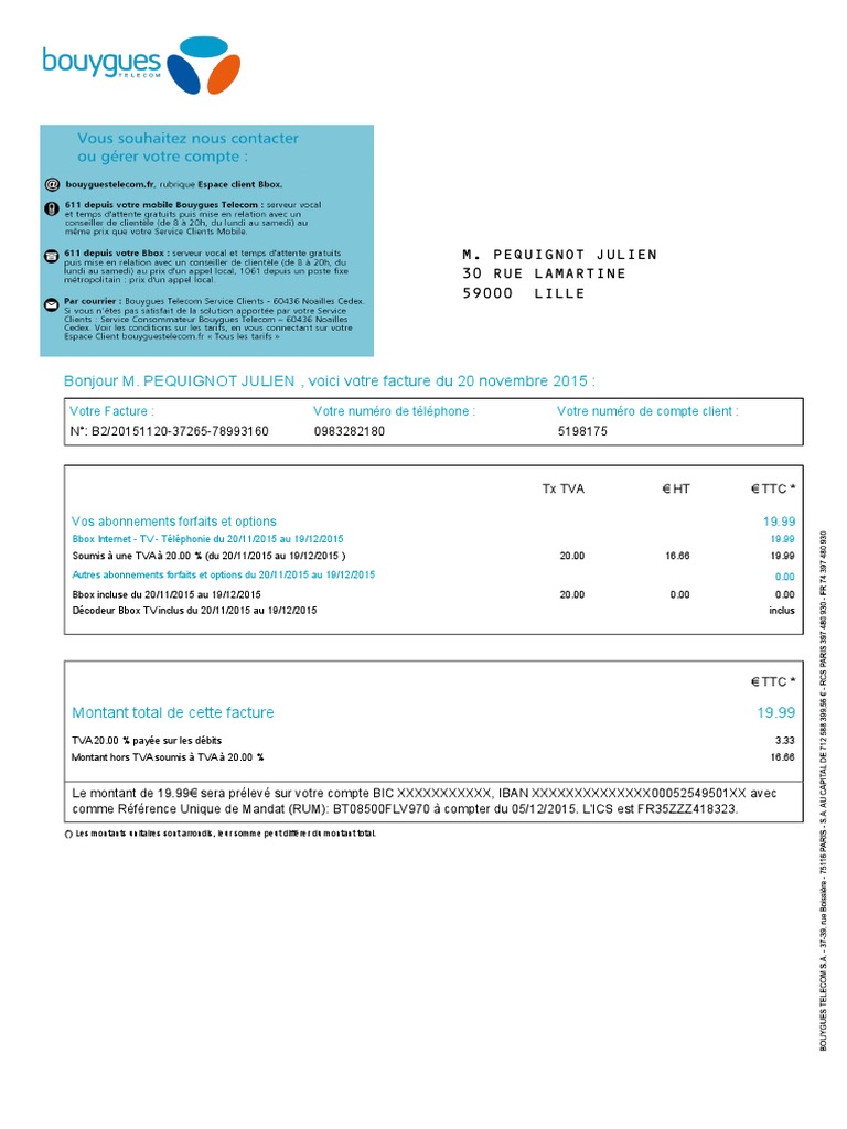 Bouyguestelecom Facture 20151120 | PDF | Taxe sur la valeur ajoutée ...
