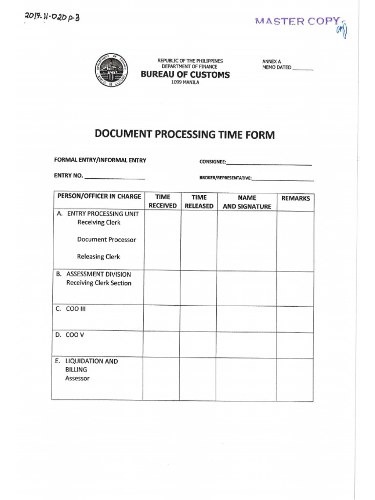 Processing Time Form | PDF