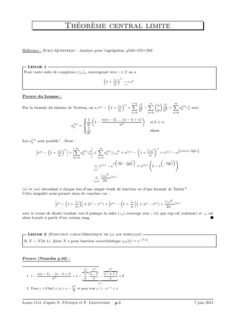 Theoreme Central Limite Cours 02 | Download Free PDF | Intervalle de confiance | Loi normale