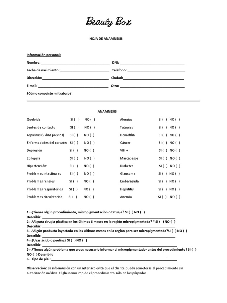 Hoja de Anamnesis | PDF | Epidemiología | Ciencias de la Salud