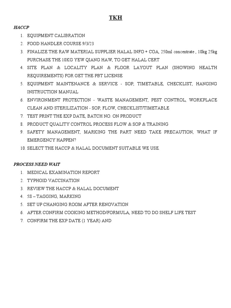 Haccp Check List | PDF | Food And Drink