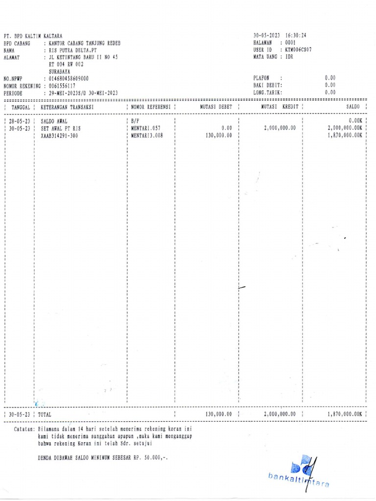 Contoh Rekening Koran | PDF