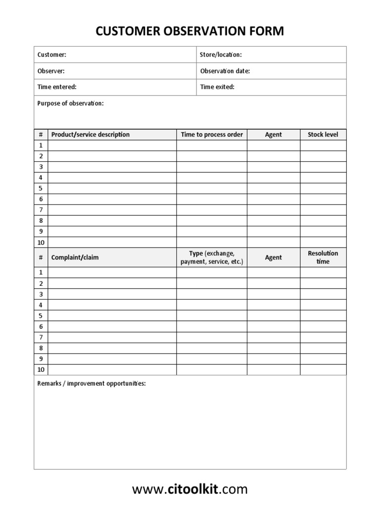 Gemba Walk Customer Observation Form | PDF | Business | Finance & Money ...