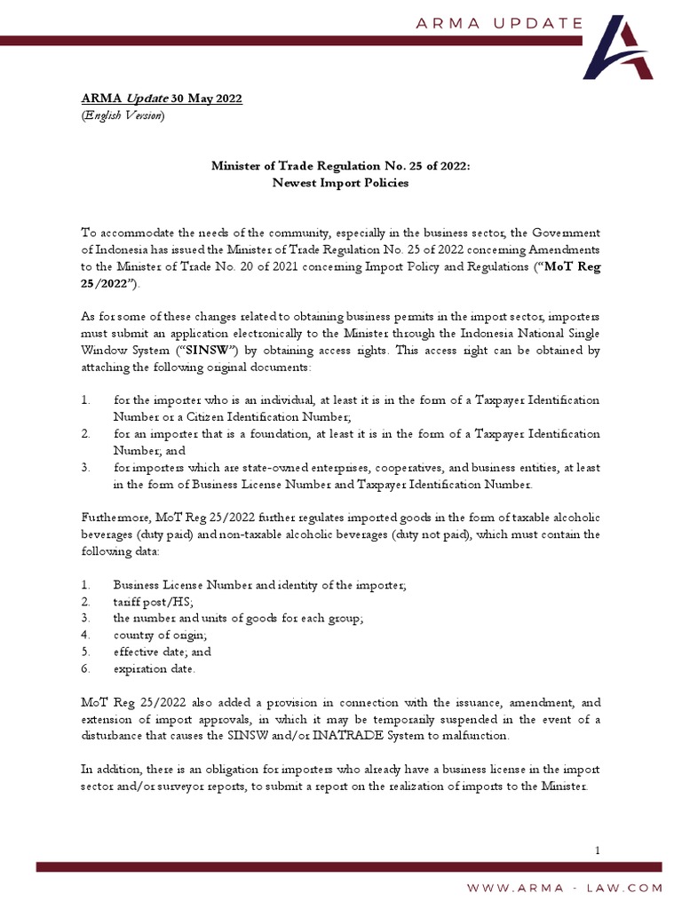 MoT Reg 25/2022: Import Policy Changes | PDF | Justice | Crime & Violence