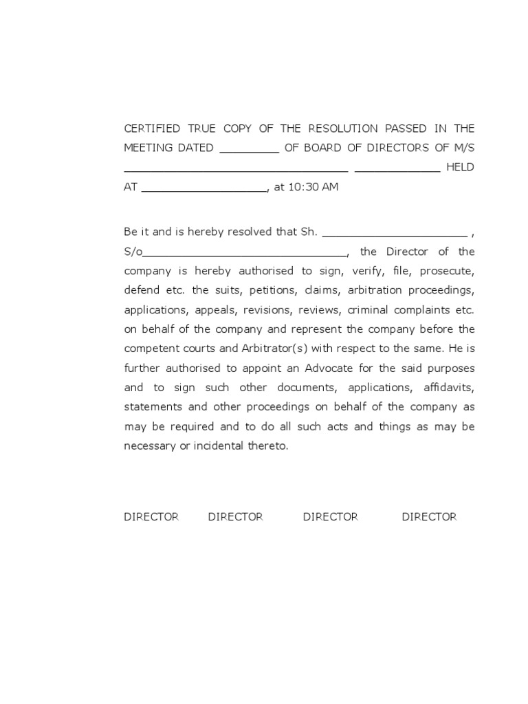 Board Resolution for Vakalatnama Signing | PDF | Law