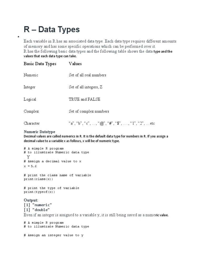 R Variable | PDF | Data Type | Computer Engineering