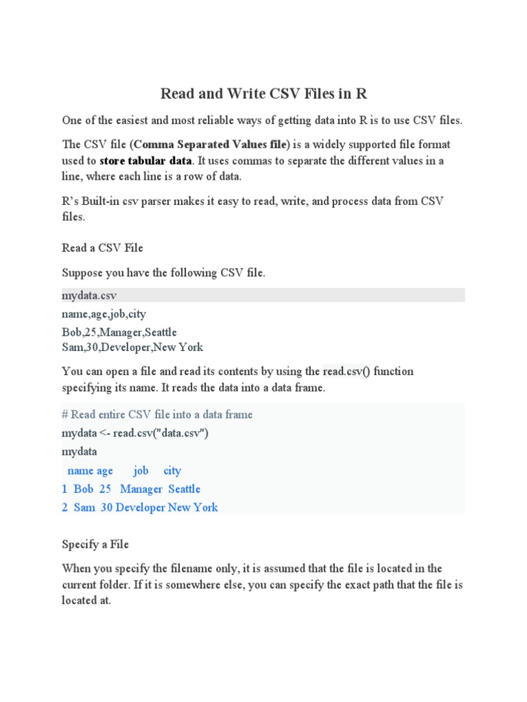 Read and Write CSV Files in R | PDF | Comma Separated Values ...