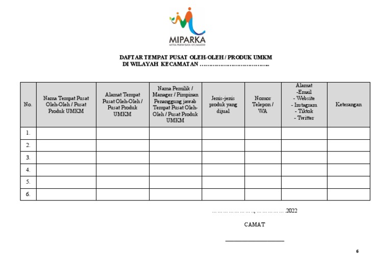 Form Isian Data Pusat Oleh Oleh Umkm Yang Ada Di Kecamatan | PDF | Bisnis
