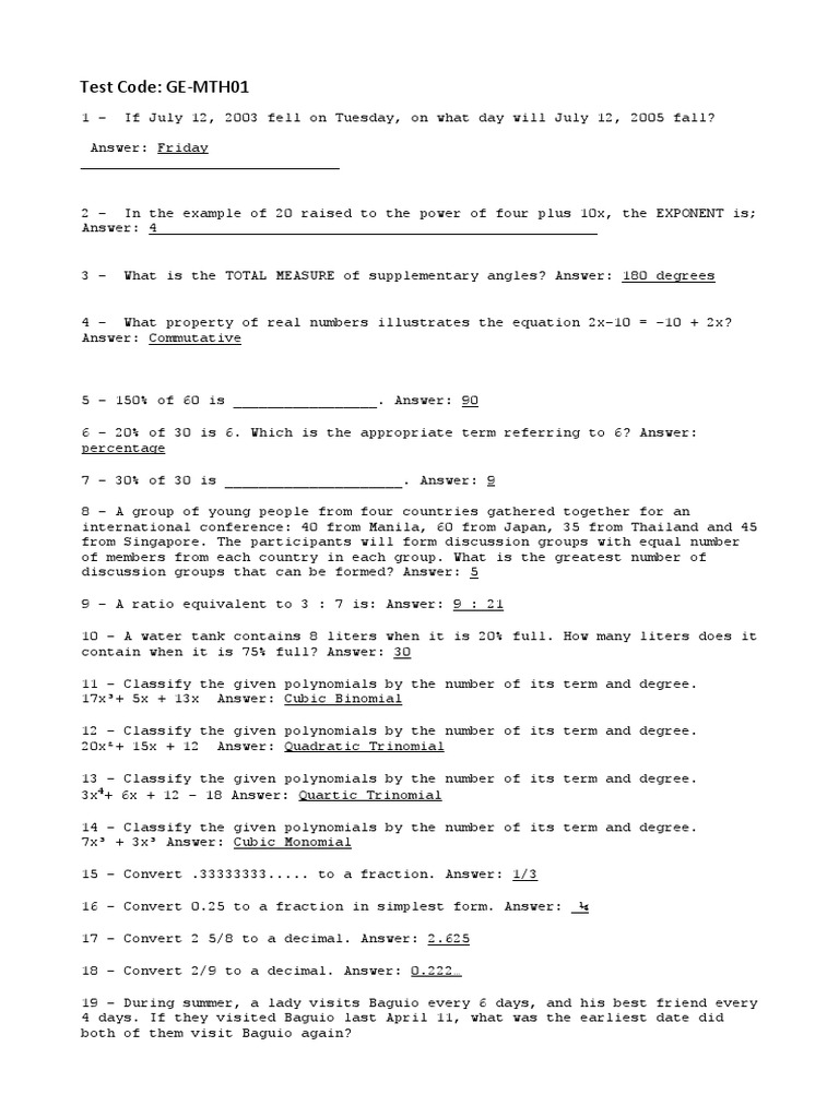 GENED Math-Drills | Download Free PDF | Polynomial | Algorithms