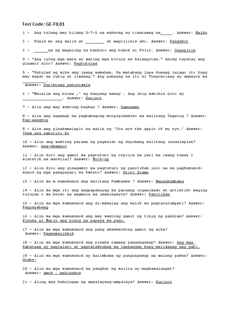 GENED Filipino-Drills | PDF