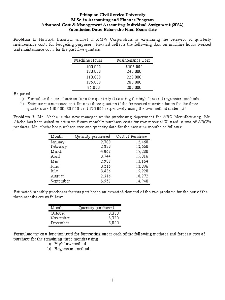 Cost Accounting Individual Assignmnet ECSU | PDF