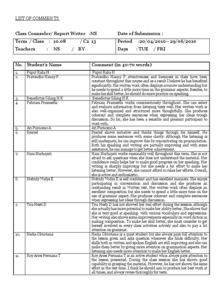 C2.7 List of Comments-New Form | PDF