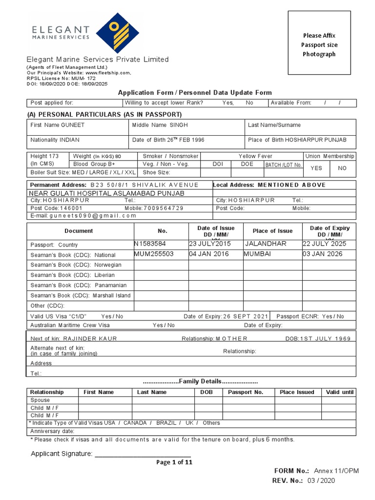 Guneet Application Form | PDF | Oil Tanker | Ships