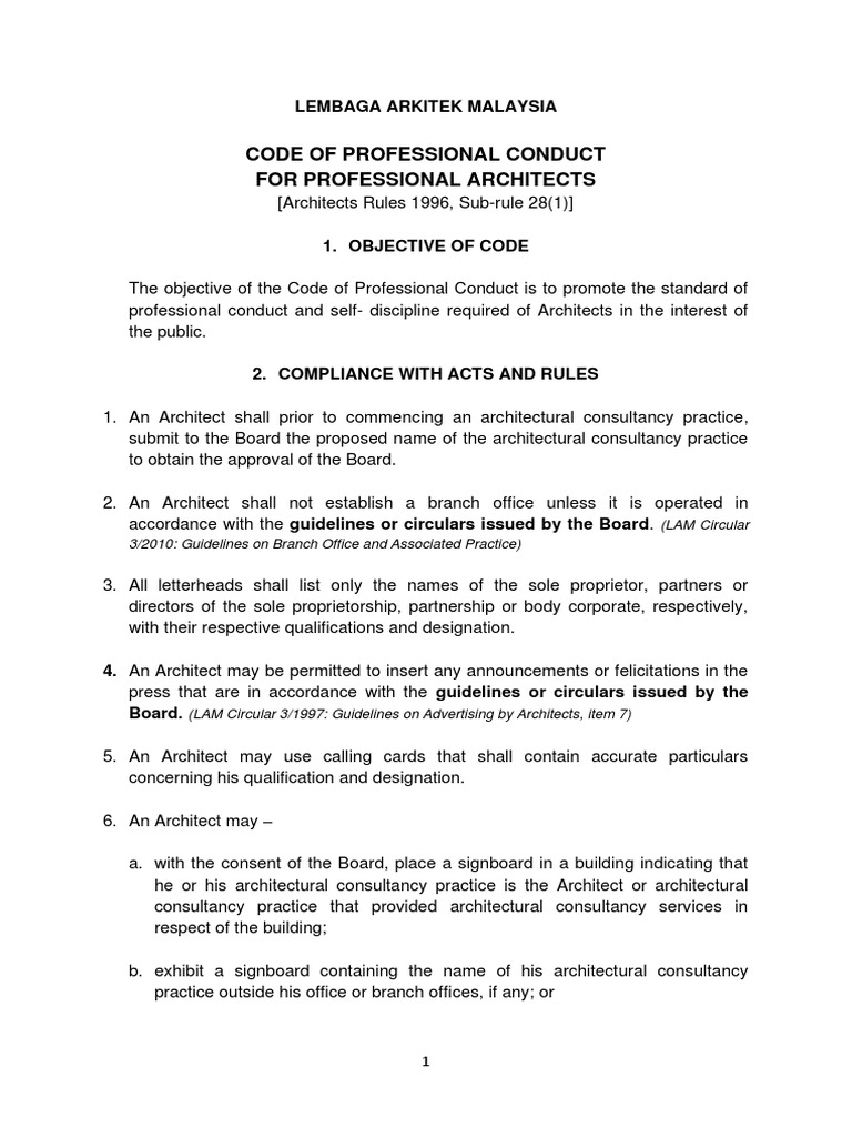 LAM Code of Professional Conduct | PDF | Architect | Consultant