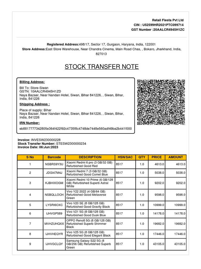 Stock Transfer Note for Cashify Chas | PDF | Consumer Electronics ...