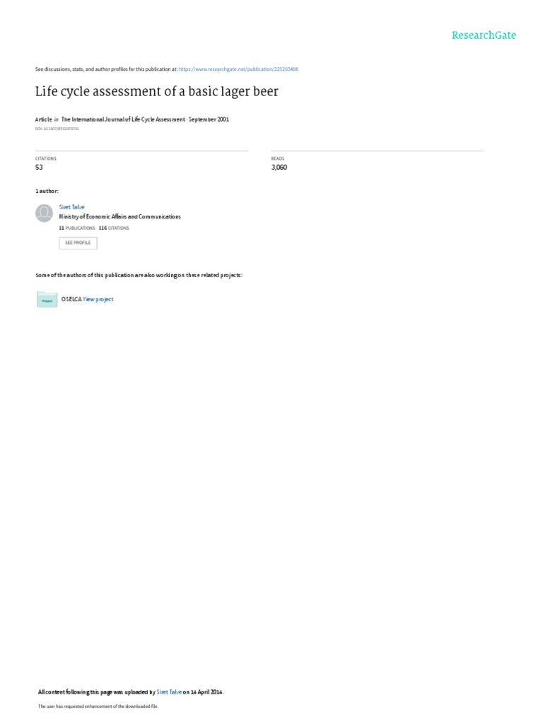 Life Cycle Assessment of A Basic Lager Beer | PDF | Life Cycle ...