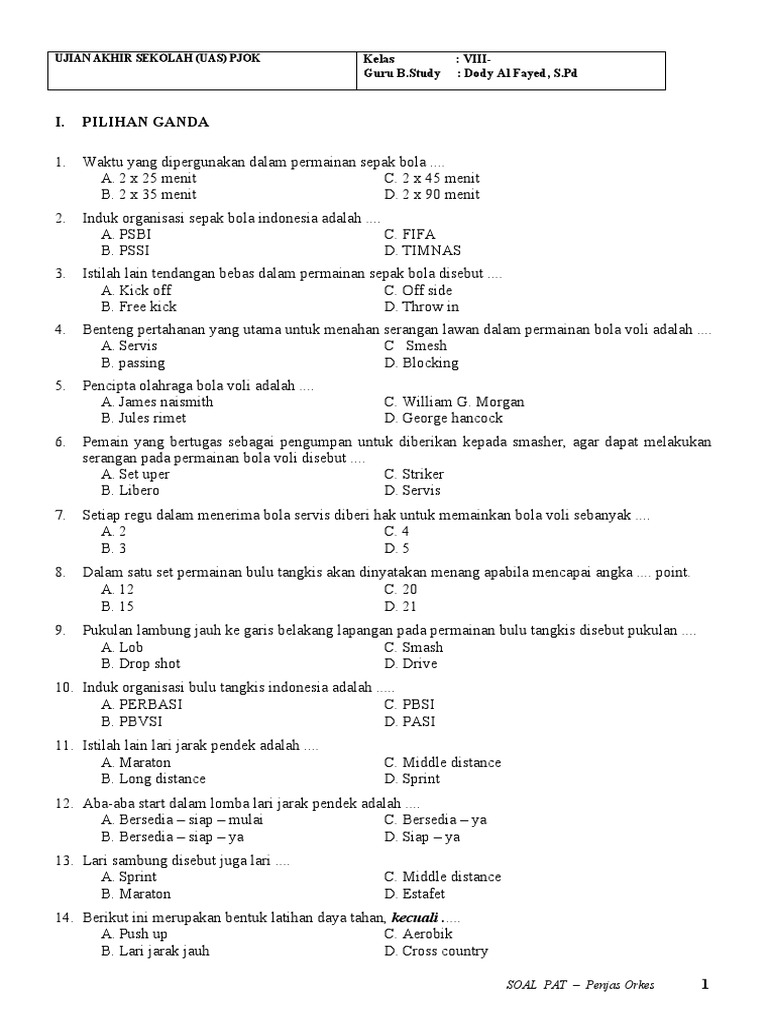 Soal Ujian Akhir Sekolah Kelas 8 | PDF