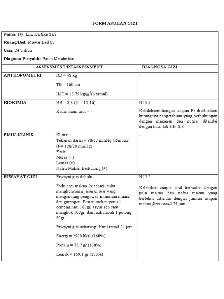 Form Asuhan Gizi | PDF