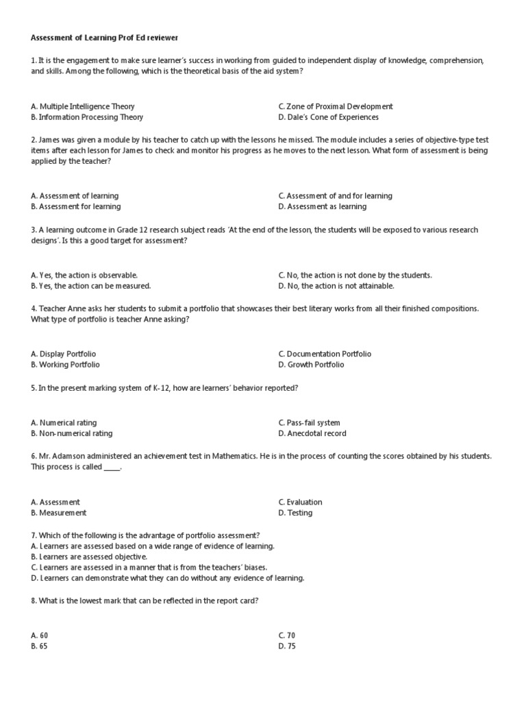 Assessment of Learning Prof Ed Reviewer | PDF Assessment of Learning Prof Ed Reviewer | PDF