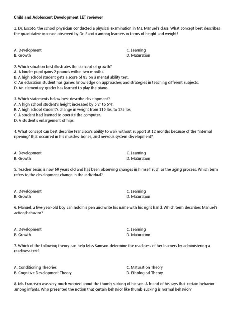 Child and Adolescent Development LET Reviewer | PDF | Developmental ...