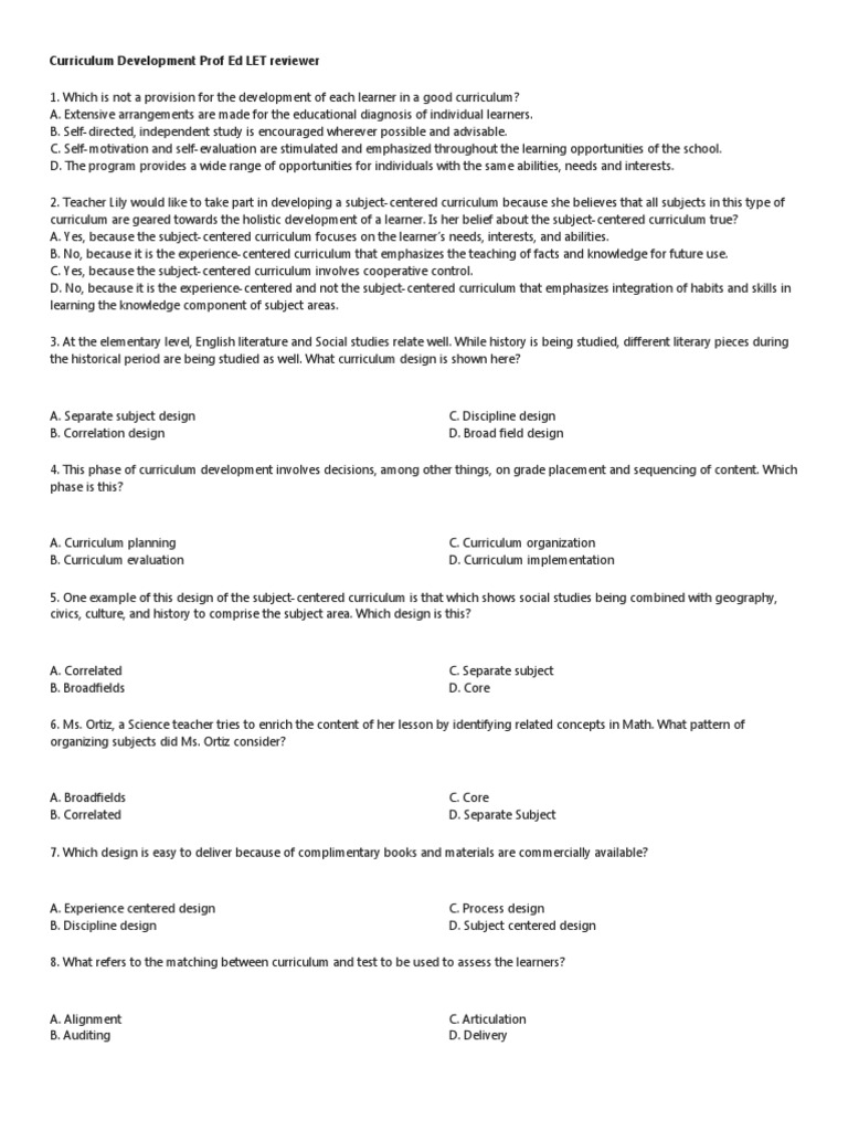Curriculum Development Prof Ed LET reviewer | PDF | Curriculum | Learning