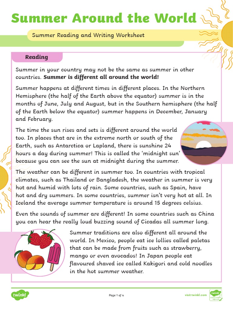 Worksheet 3_ Summer Around the World | PDF