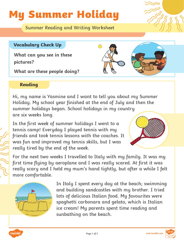 Worksheet 4_ My Summer Holiday | PDF