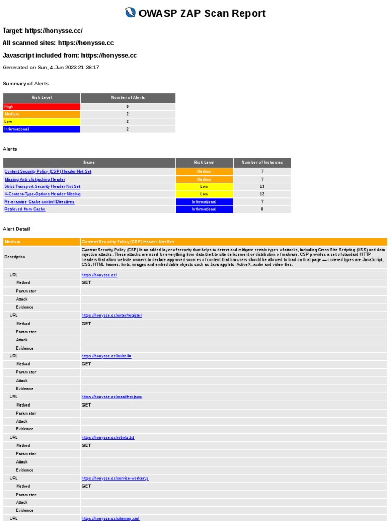 OWASP ZAP Scan Report | PDF