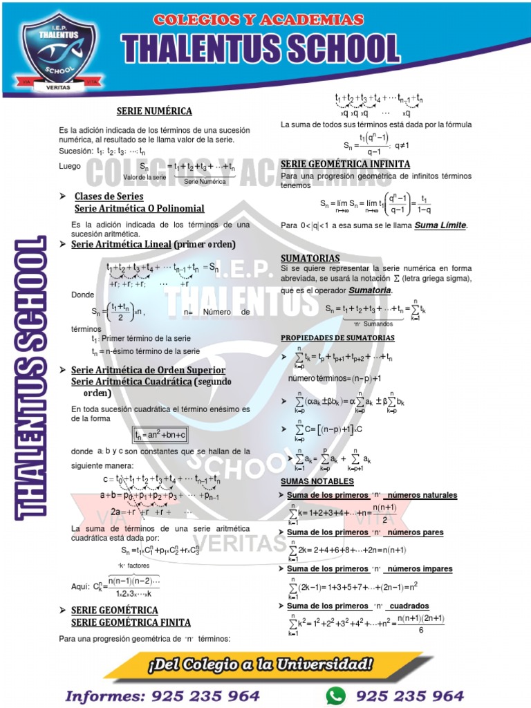 Series Numéricas y Sumas Notables | PDF | Suma | Notación