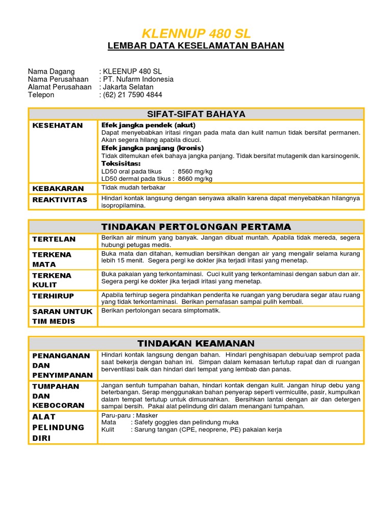 Msds Klennup 480 Sl | PDF