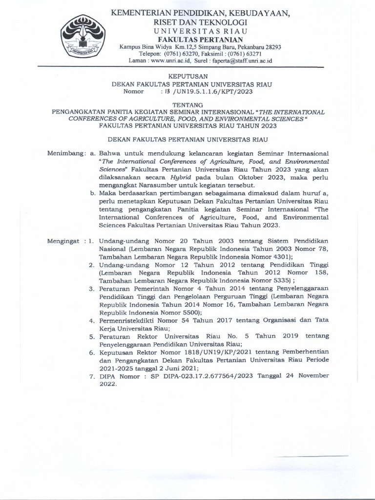 SK Panitia Seminar Internasional ICA Fest | PDF