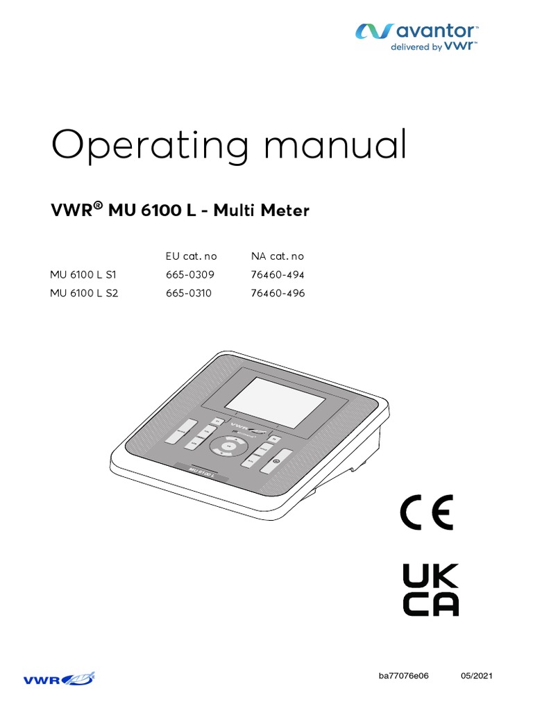 VWR MU 6100L Multi Meter Operating Manual | PDF | Ph | Calibration