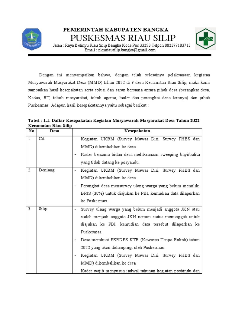 Hasil Musyawarah Desa Riau Silip 2022 | PDF | Ilmu Sosial | Teknologi ...