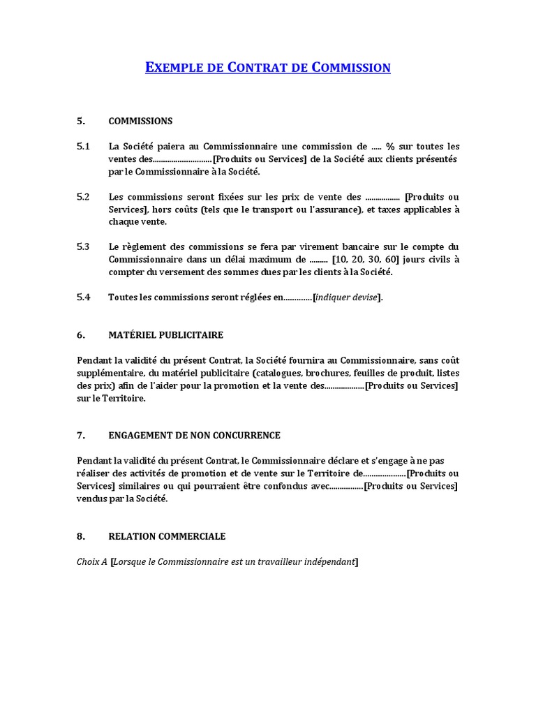 Exemple de Contrat de Commission | PDF Exemple de Contrat de Commission | PDF
