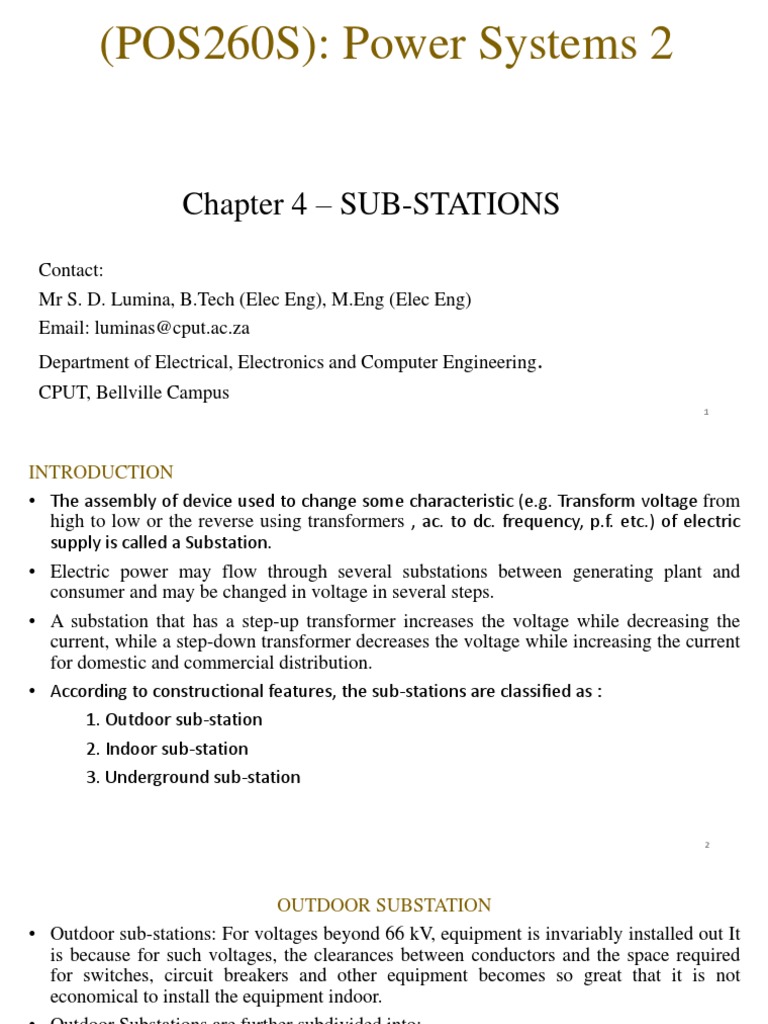 Chapter 4 Sub Stations | PDF | Electrical Substation | Electric Power Distribution