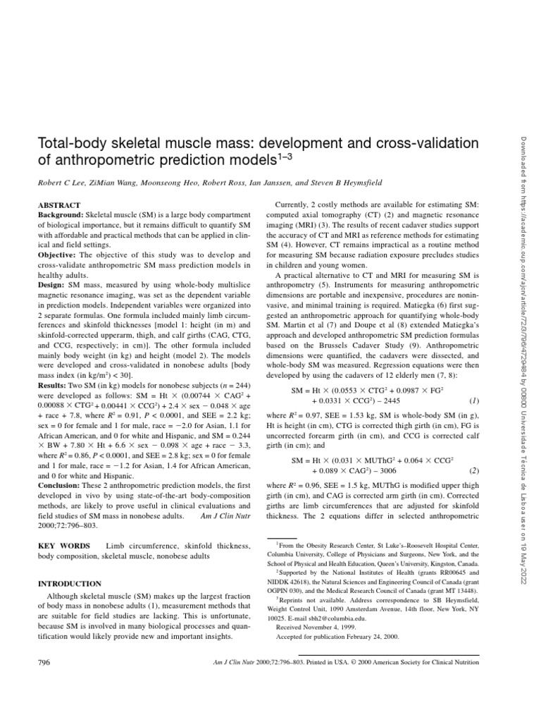 Total-Body Skeletal Muscle Mass Development and Cross-Validation of ... Total-Body Skeletal Muscle Mass Development and Cross-Validation of ...