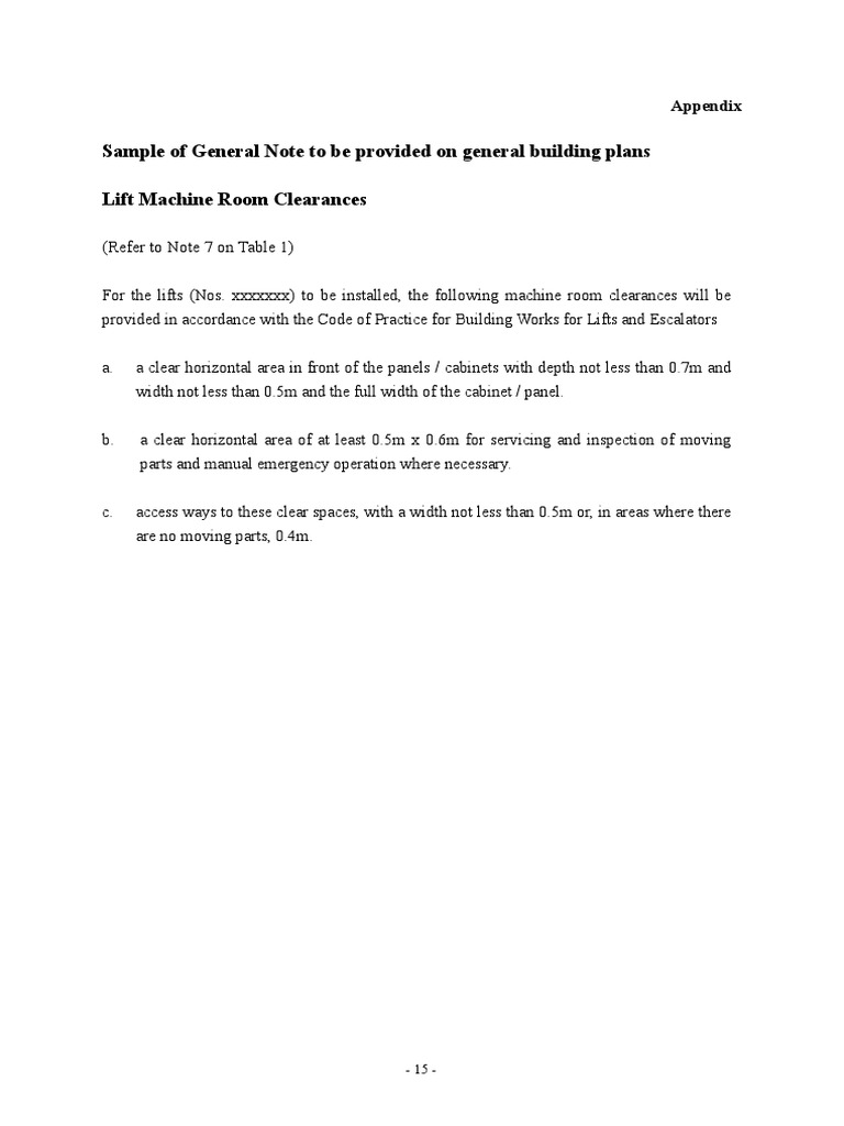 Sample of General Note To Be Provided On General Building Plans Lift ...
