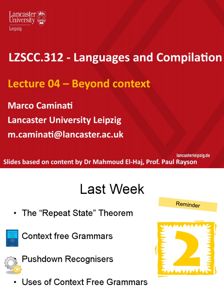 LZSCC.312 - Languages and Compilation: Lecture 04 - Beyond Context | PDF