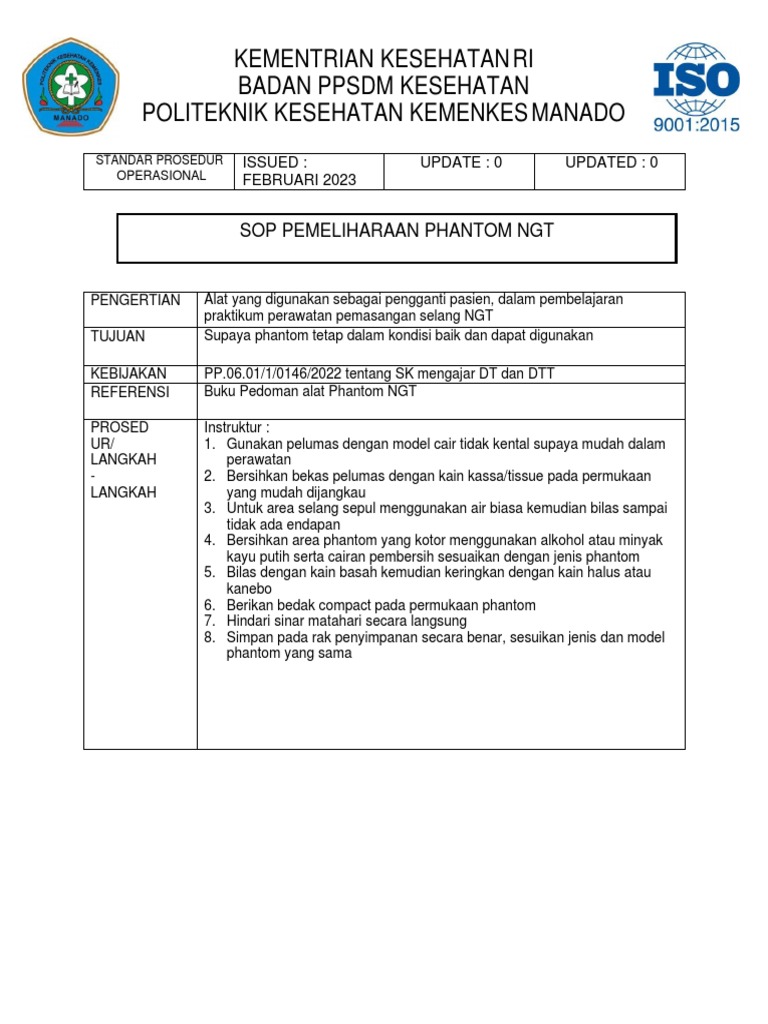 SOP Pemeliharaan Phantom NGT | PDF | Sains & Matematika