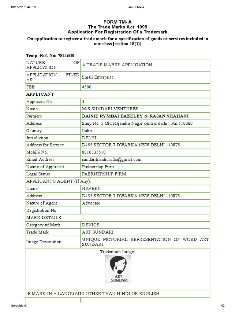 TradeMark Application Registration | PDF