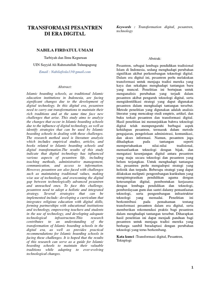 Transformasi Pesantren Di Era Digital | PDF