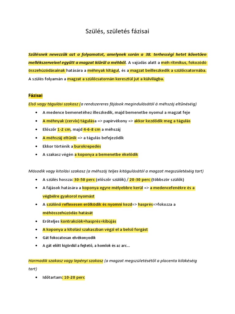 Szülés Születés Fázisai | PDF