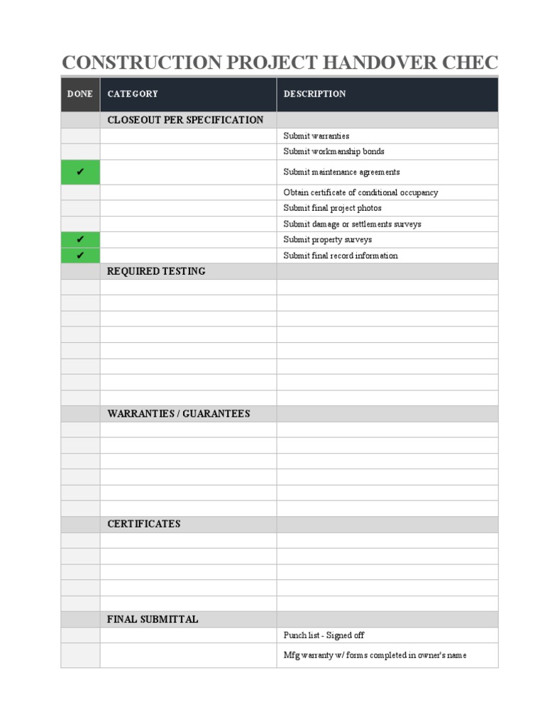 Project Handover Checklist | PDF