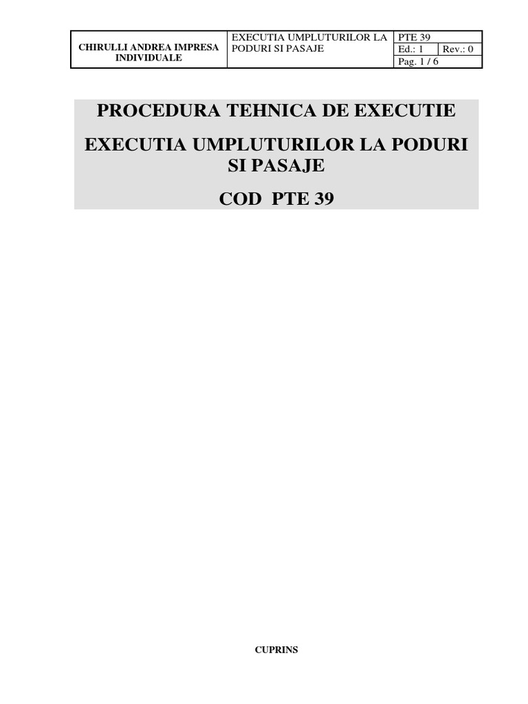 Umpluturi Poduri și Pasaje - PTE 39 | PDF
