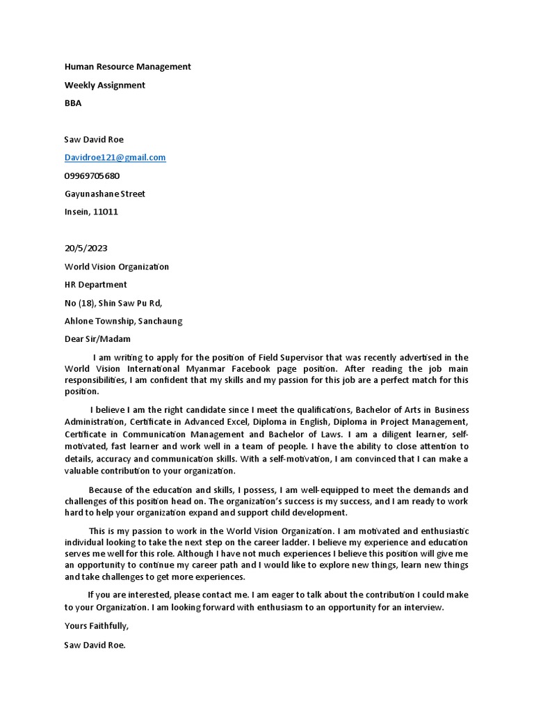 Human Resource Management Cover Letter | PDF