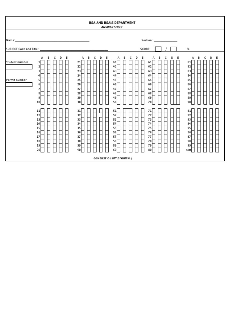 Sample Answer Sheetf | PDF