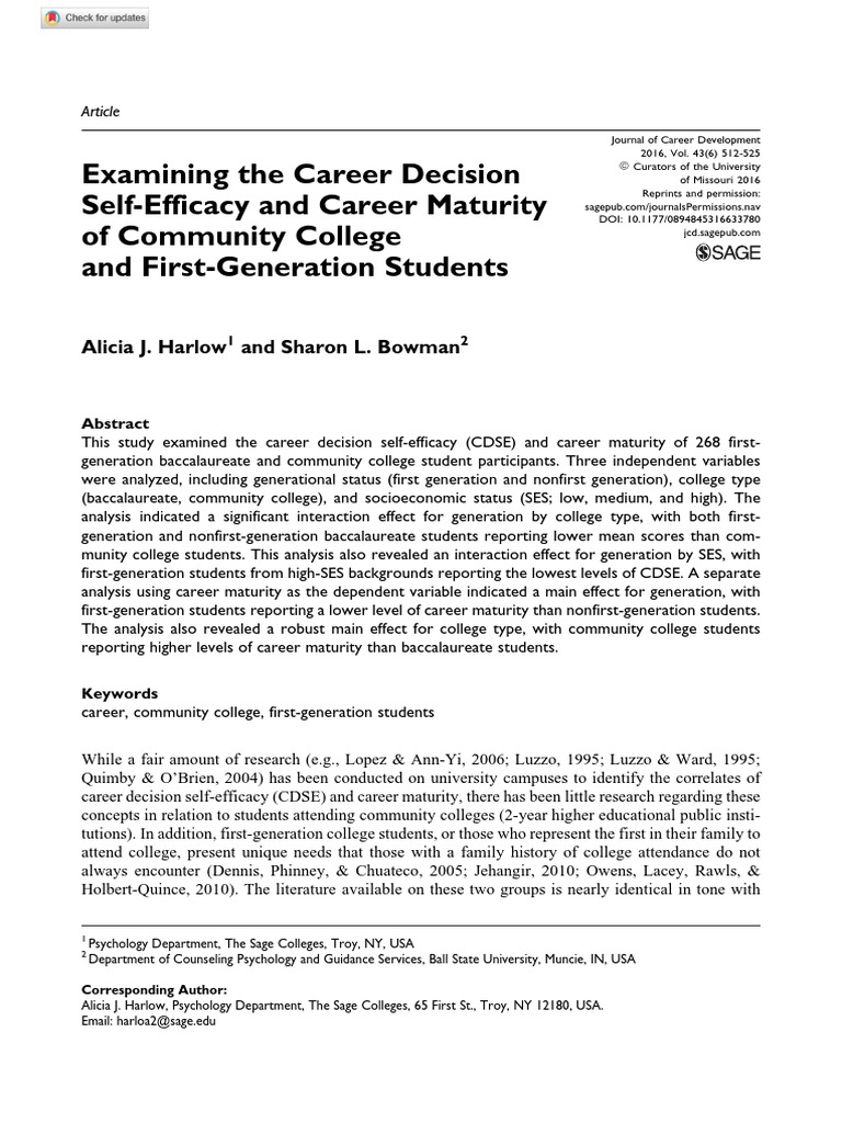 Career Self-Efficacy in First-Gen Students | PDF | Analysis Of Covariance