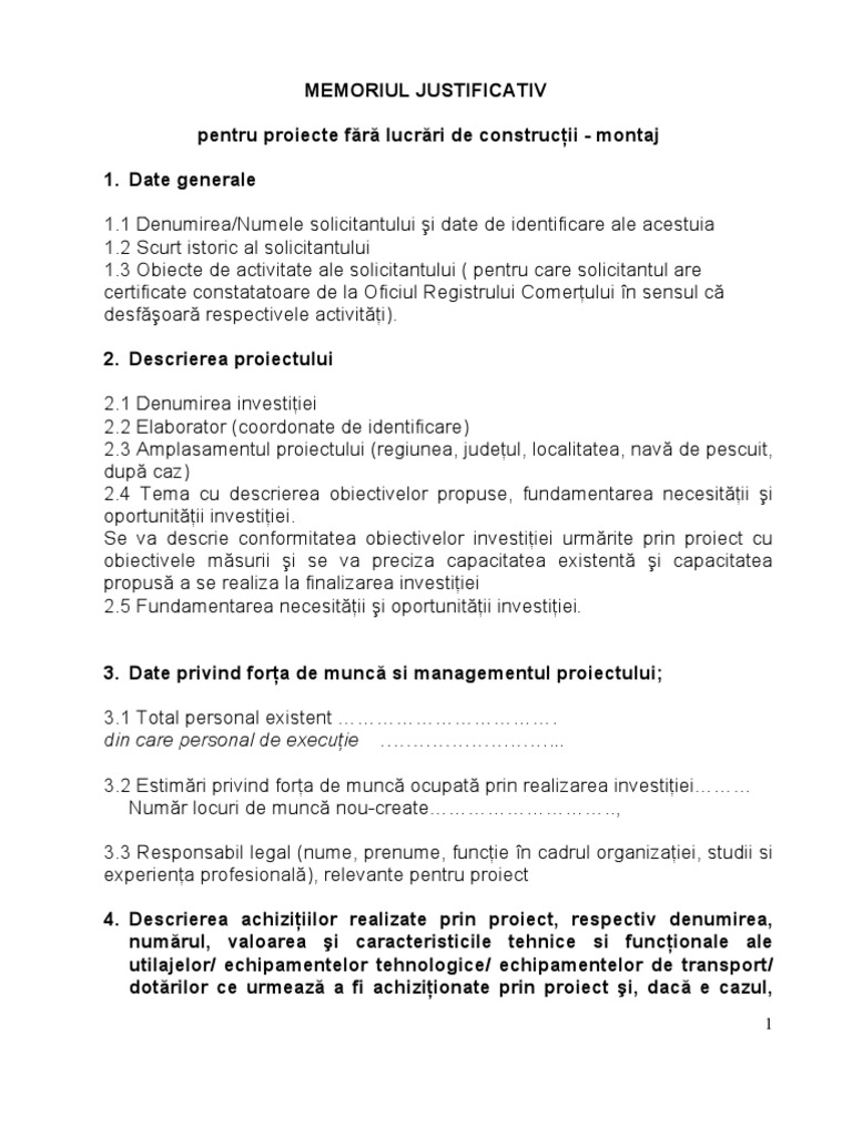 Anexa 4 Model Cadru Memoriu Justificativ | PDF