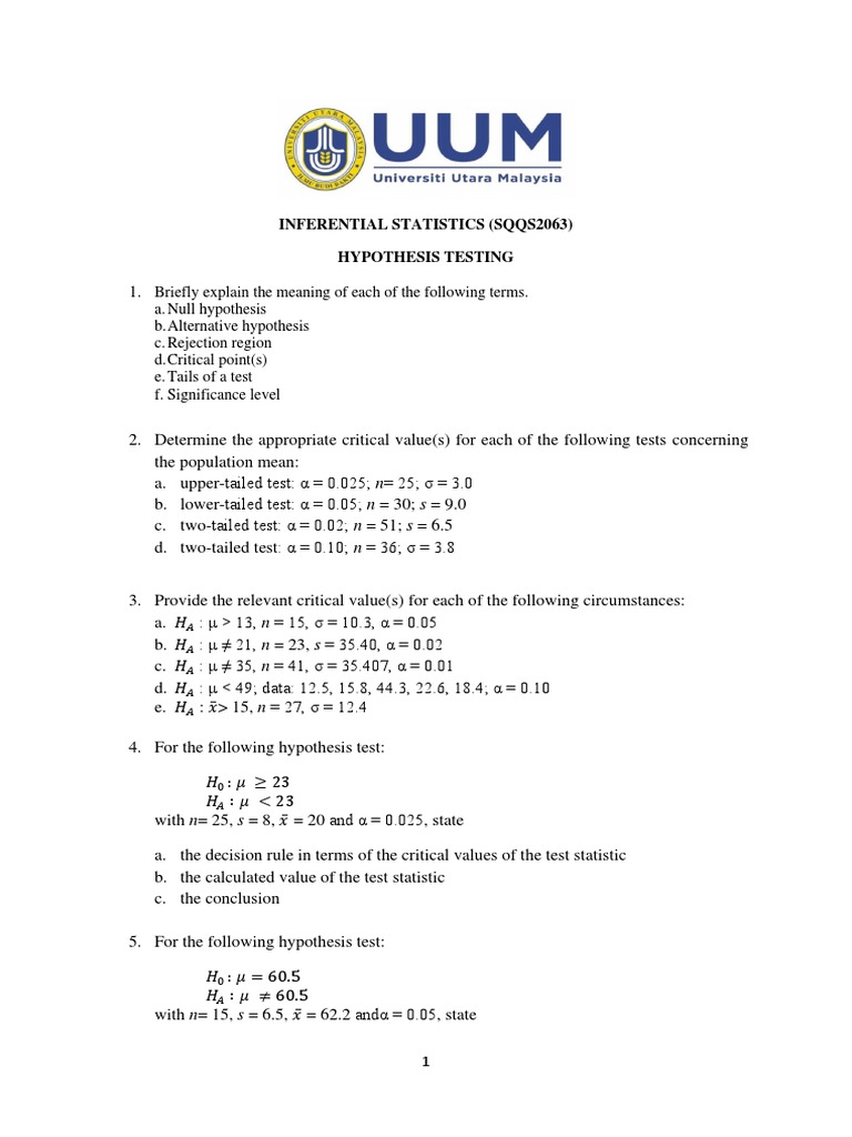 SQQS2063 Tutorial Hypothesis Testing | PDF | Statistics | Statistical ...